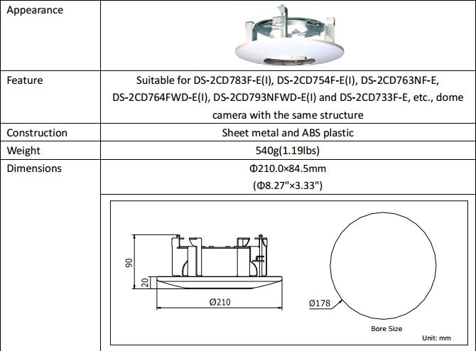 Hikvision DS-1227ZJ Indoor dome flush mount | Stand son - SONOLOGY Toulouse